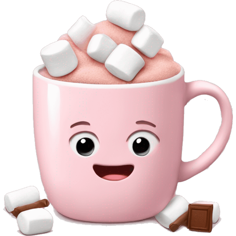 Light Pink mug of hot chocolate with marshmallows emoji | AI Emoji ...
