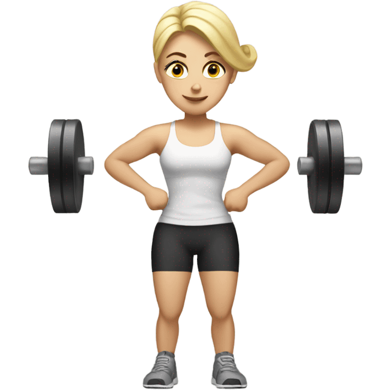 White lady working out with heavy weights emoji | AI Emoji Generator
