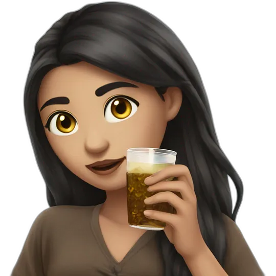 black-haired girl sips from cup emoji | AI Emoji Generator