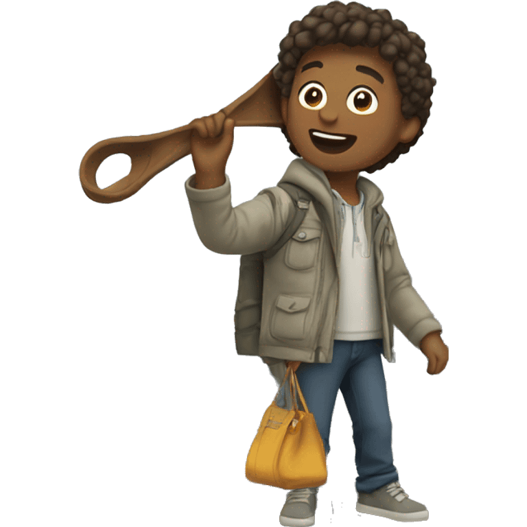 boy holding jacket outdoors emoji | AI Emoji Generator