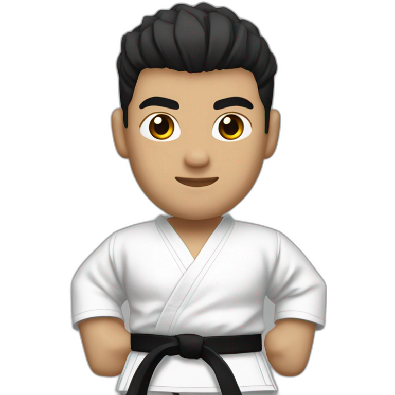 man wearing a karate-gi (all white, with a black belt at the waist ...