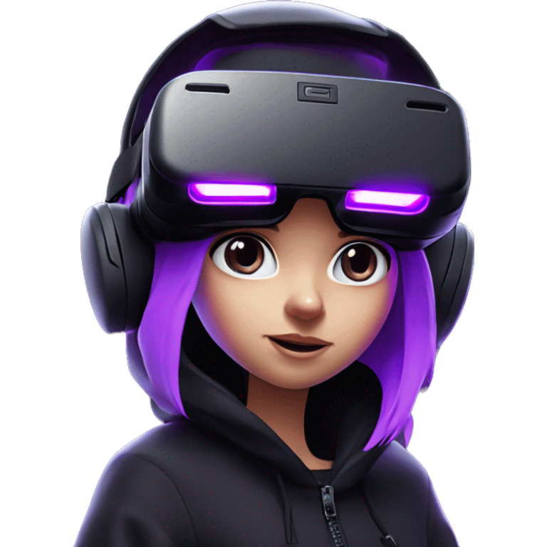 Russian girl wearing black hoody with violet letters "OMG", in vr ...