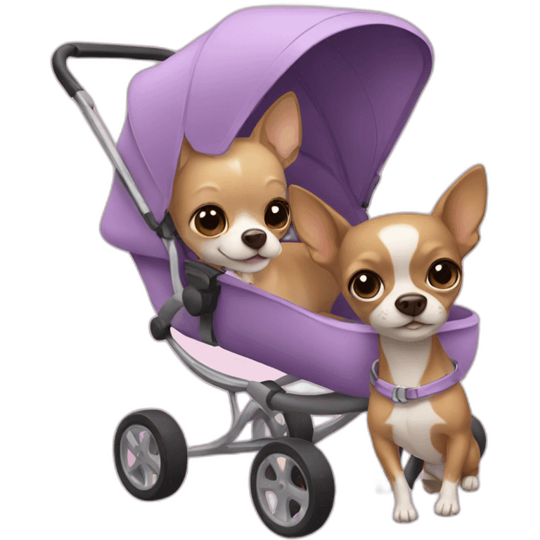 Two girls with chihuahua in stroller emoji | AI Emoji Generator