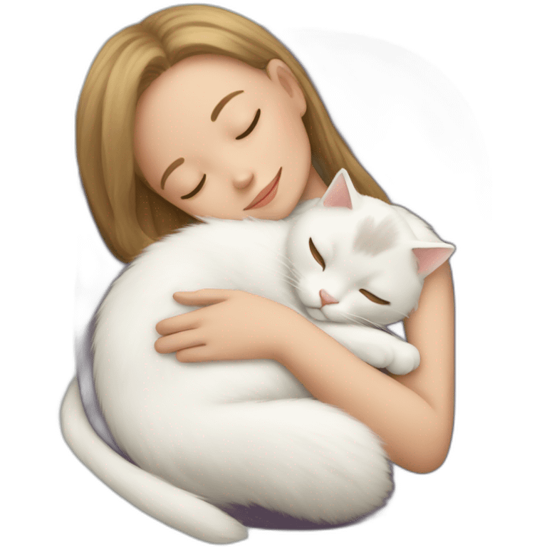 White cat sleeping on girl's lap emoji | AI Emoji Generator