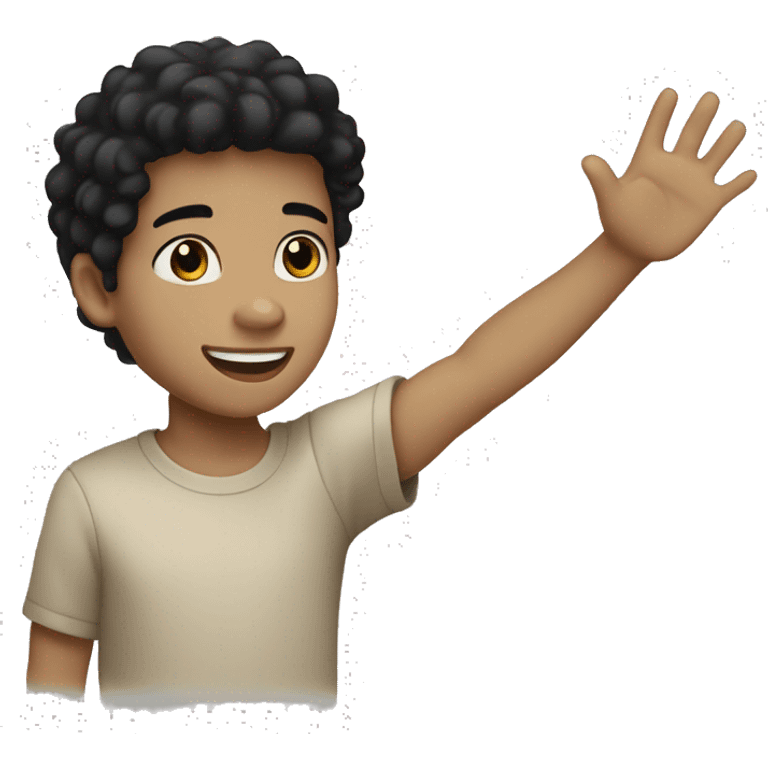 A light skin tone boy with black eyes black hair saying hi by waving ...