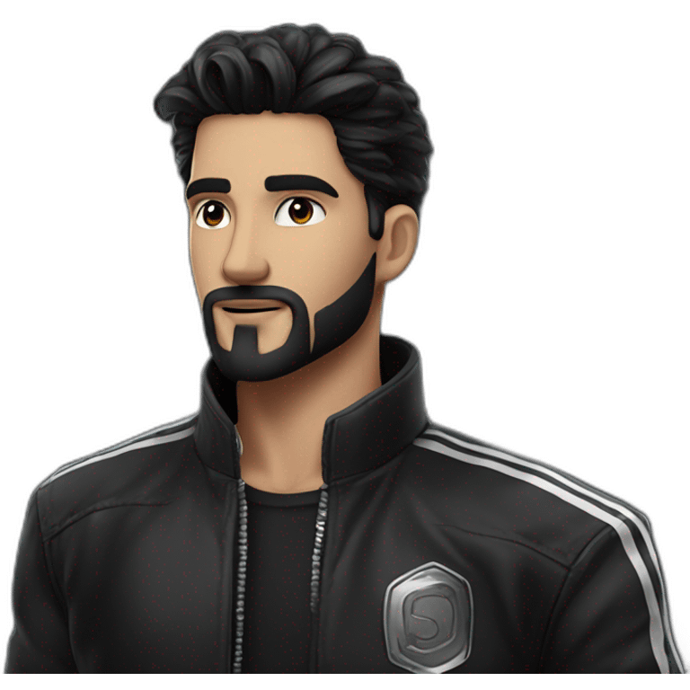 handsome man in black jacket emoji | AI Emoji Generator