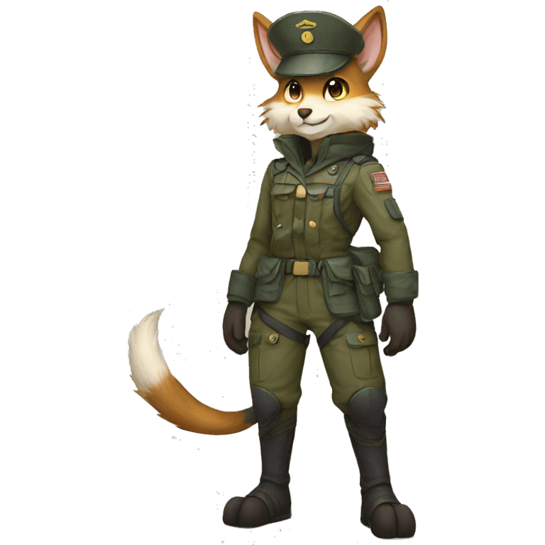Anthro Fur-Sona-Fakémon with a military outfit Full Body emoji | AI ...