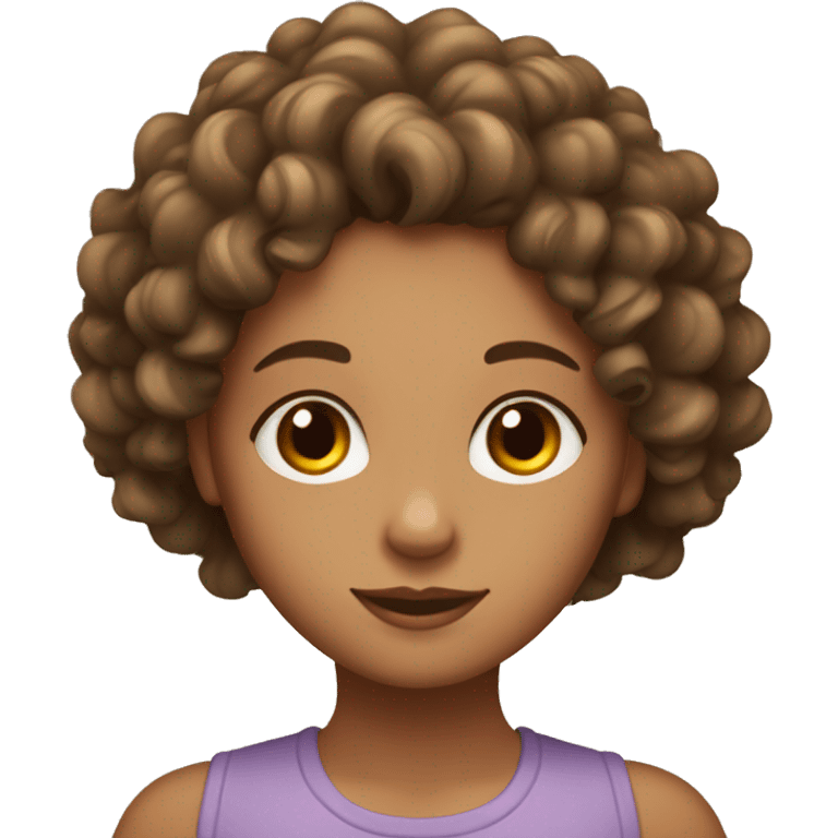 A curly with middle length of hair,bronze tanned girl with brown eyes ...