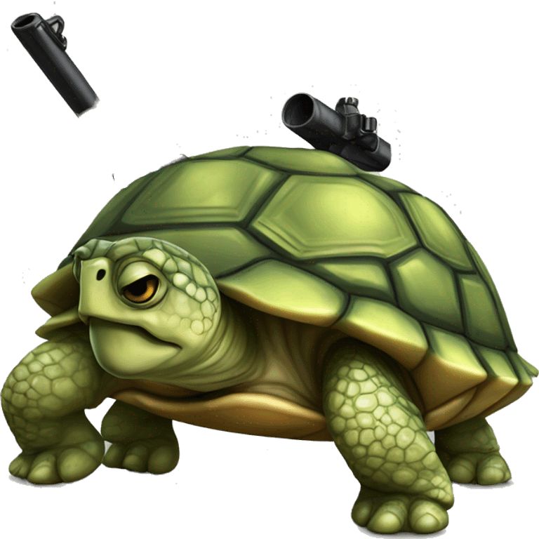 photorealistic tired military turtle with gun emoji | AI Emoji Generator