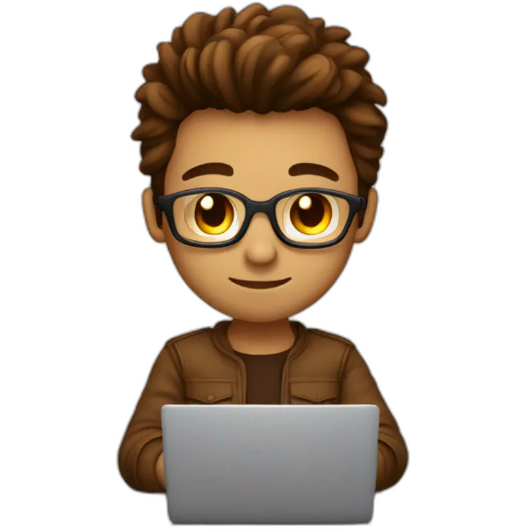No glasses Cute programmer on his laptop with lighted skin a brown quiff and brown eyes and very ...