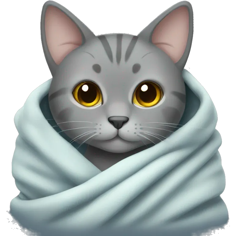 grey cat cozy in blanket emoji | AI Emoji Generator