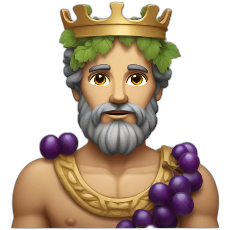Dionysus greek god with crown of grapes emoji | AI Emoji Generator