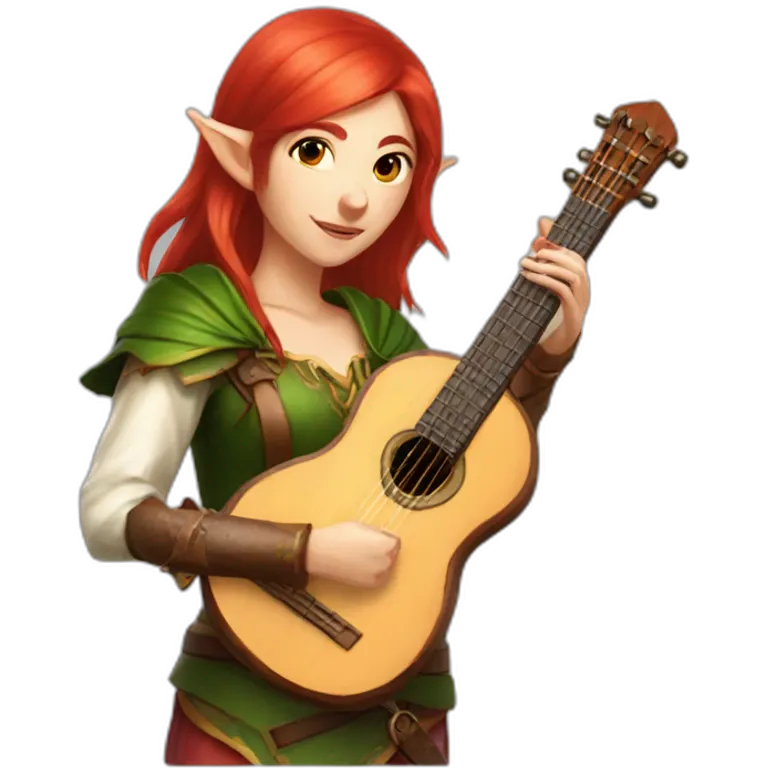 Baldurs gate 3 portrait of female elf bard with red hair playing a lute ...