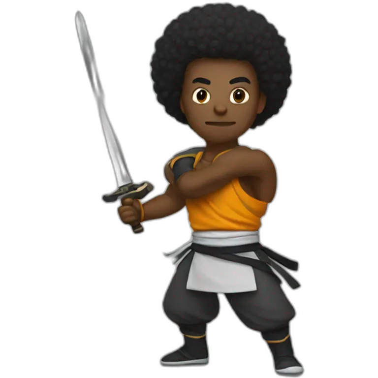 afro-black-shaolin-with-big-swords emoji | AI Emoji Generator