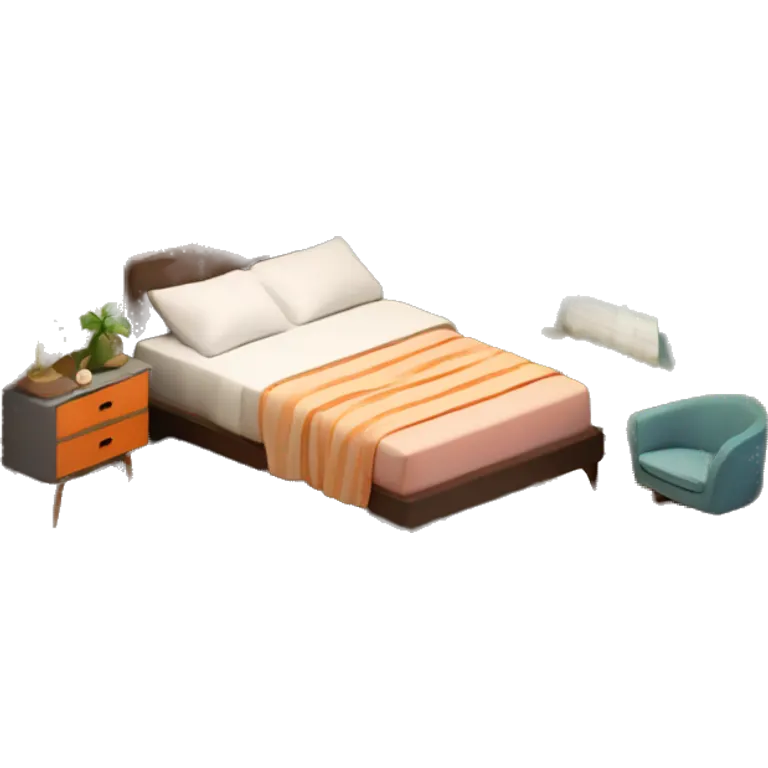isometric-3d-cute-small-bedroom-mid-century modern-interior emoji | AI ...