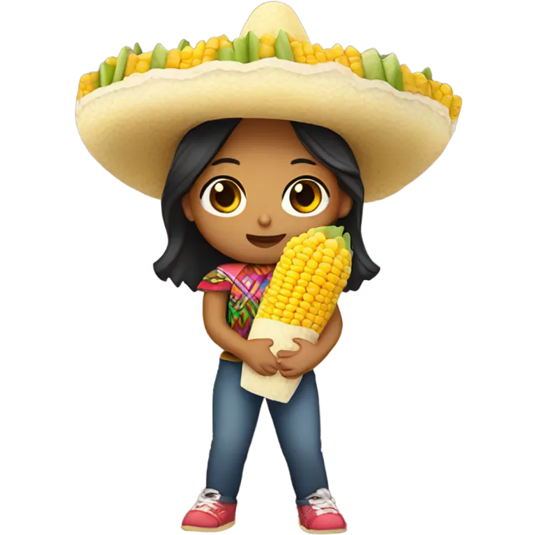 Mexican Girl holding elote emoji | AI Emoji Generator