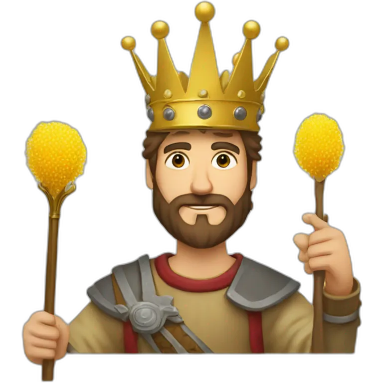medieval peasant in a crown with a golden scepter in his hand. with a ...