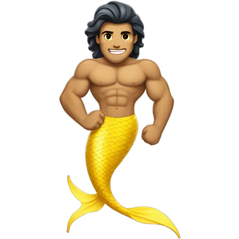 Tan muscular merman with yellow mermaid tail and dark hair emoji | AI ...