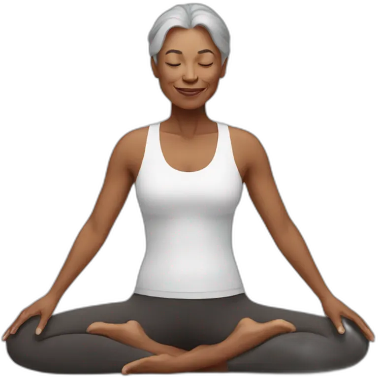 50 year old woman doing yoga emoji | AI Emoji Generator