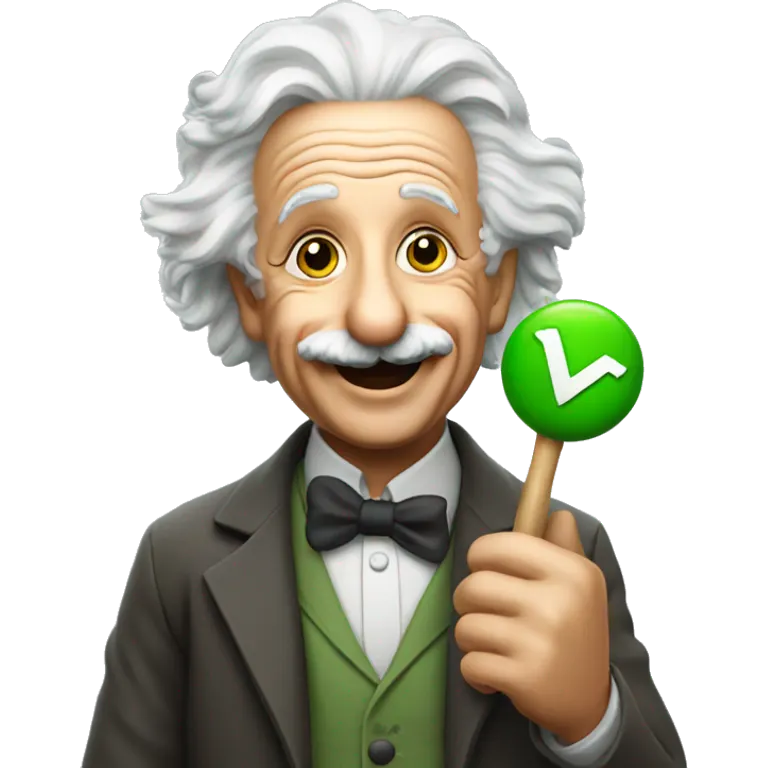 happy albert einstein holding green check mark in one hand emoji | AI ...