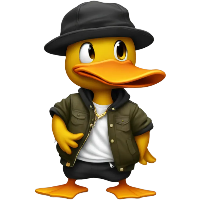 A duck dressed like a rapper rapping emoji | AI Emoji Generator