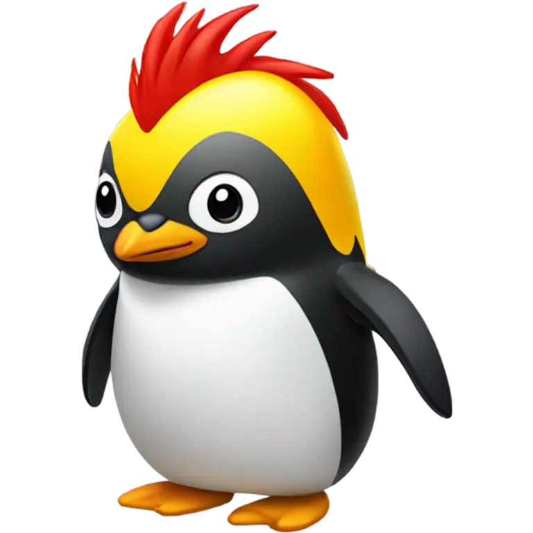 Penguin with a yellow Mohawk and red shoes emoji | AI Emoji Generator