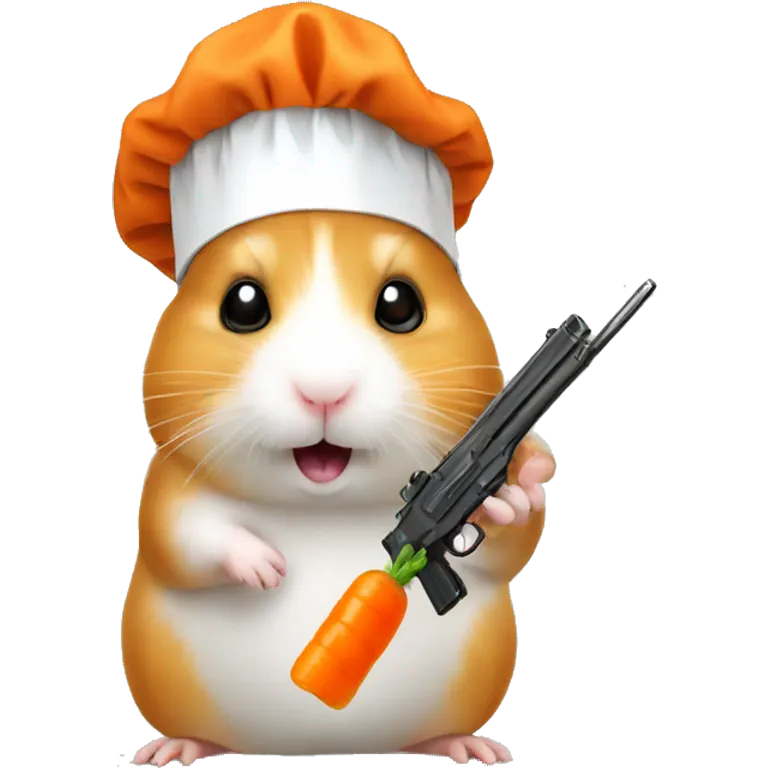 hamster with a gun in one hand a carrot in the other and a chef hat ...