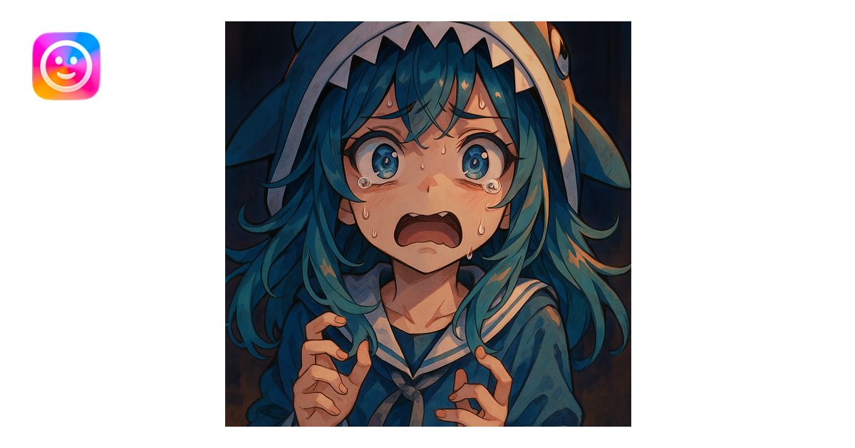 Sameko Saba, a vtuber character, looking scared, digital art style ...