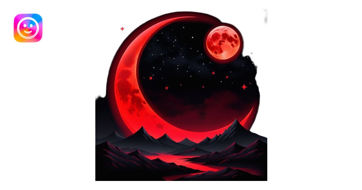 Edgy Black night sky with big Red vibrant neon-crimson-blood-moon ...