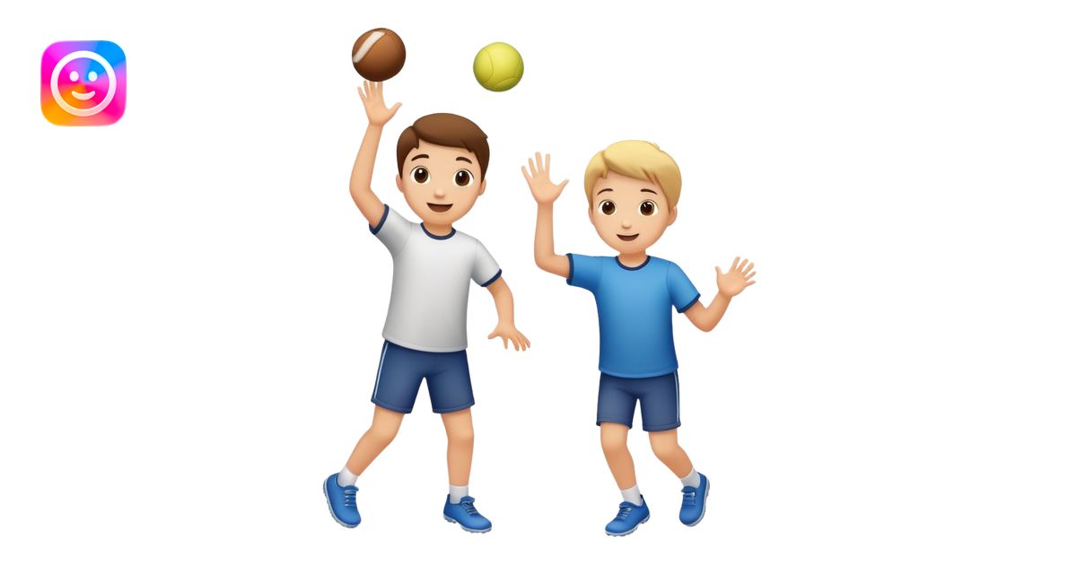 two children playing catch, throwing and catching a ball, happy and ...