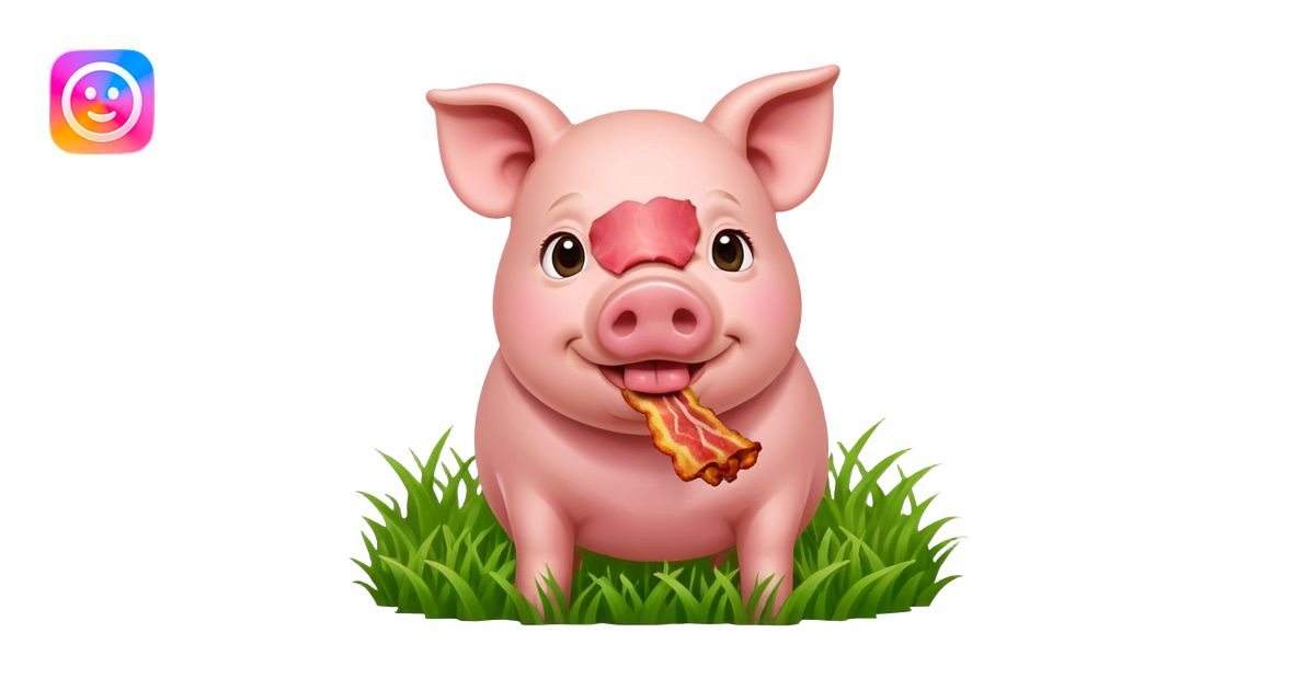 Pig eating bacon on a farm emoji | AI Emoji Generator