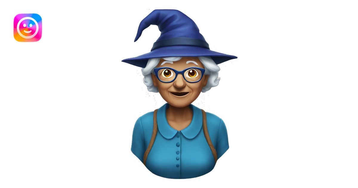 smart granny witch with glasses and blue hat emoji | AI Emoji Generator