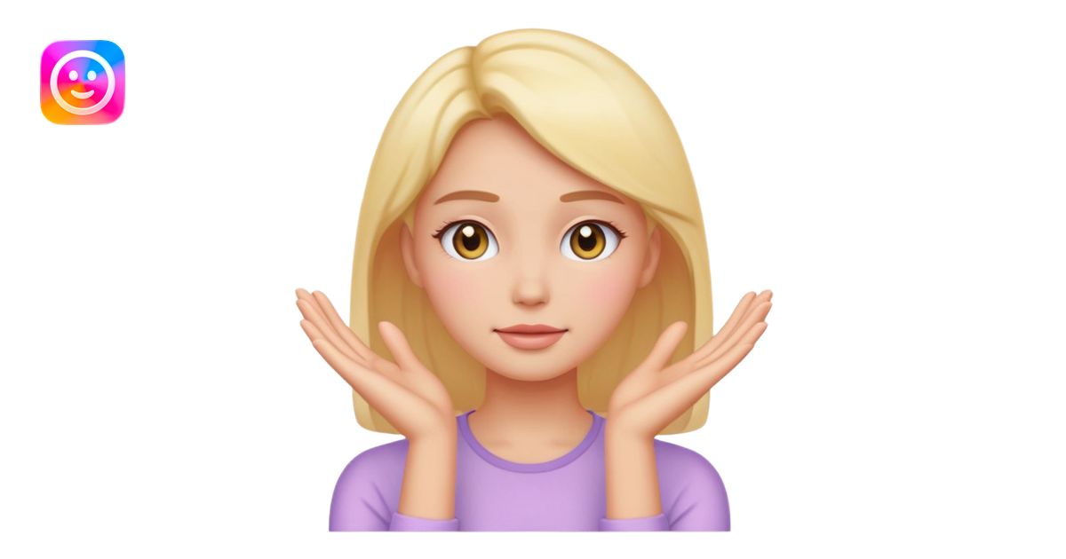 Emoji of glowing female face with hands on cheeks, skincare, pastel ...