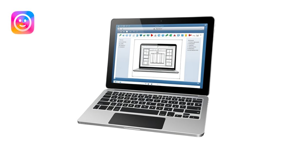 create an emoji of a laptop that has autocad architectural drawings on ...