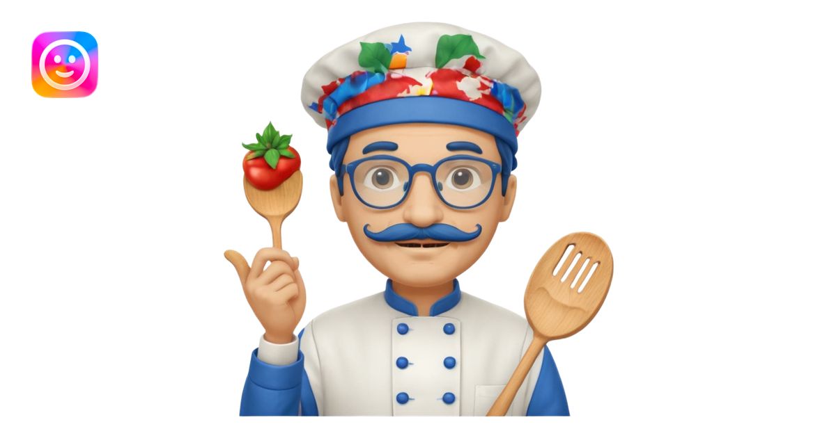 italian chef, blue, with mustace, wearing glasses emoji | AI Emoji ...