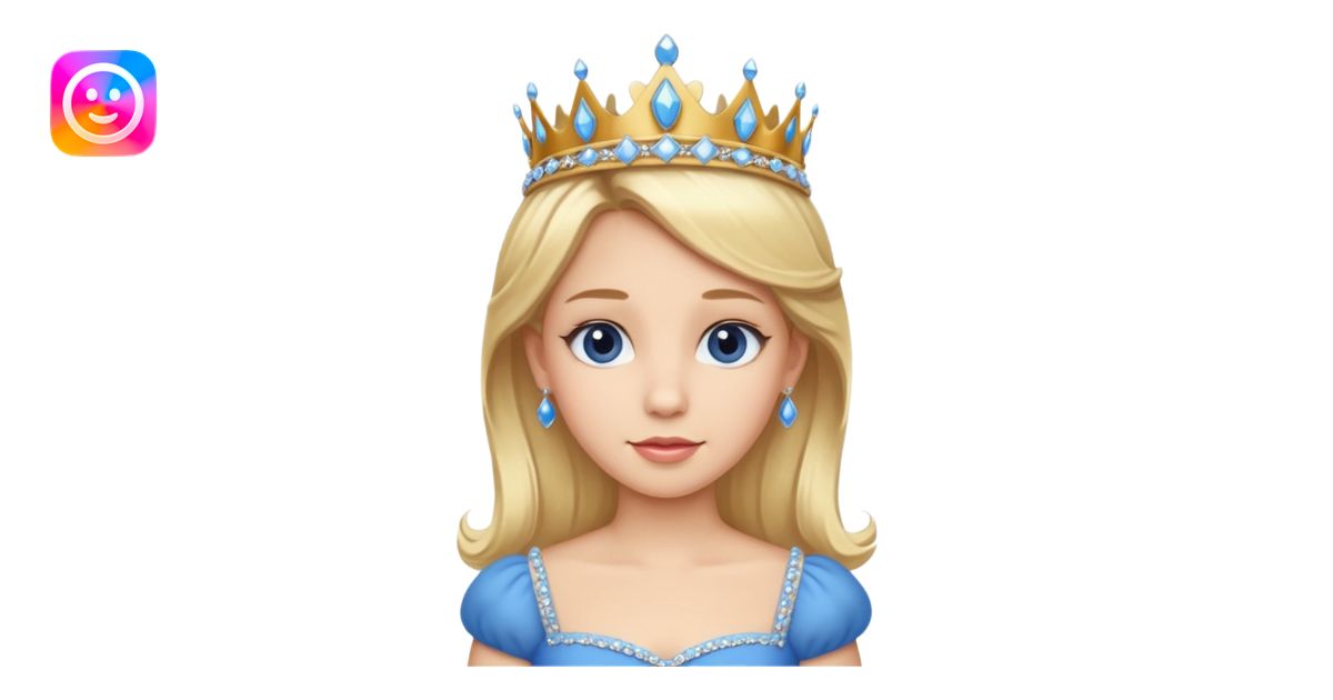 Princess in Blue Dress with Tiara, Blonde Hair emoji | AI Emoji Generator
