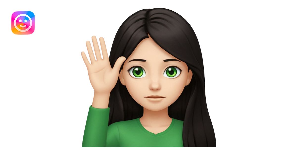 Animated girl dark long hair green eyes emoji with duh facial ...