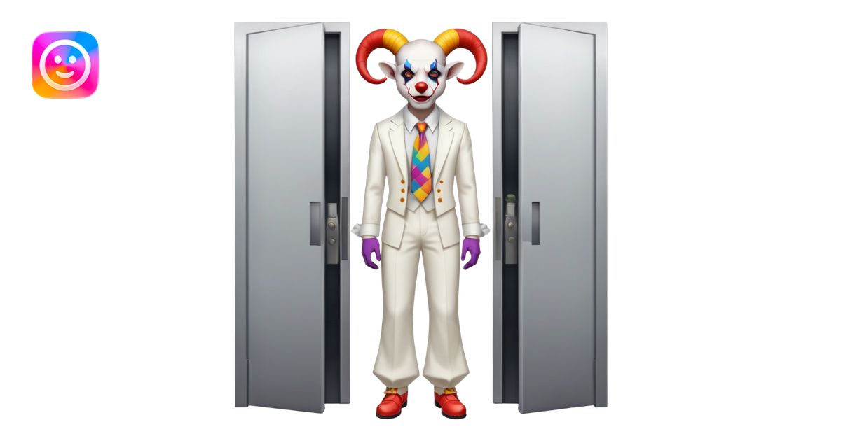 full-body demonic clown in a white leisure suit with bellbottom pants ...