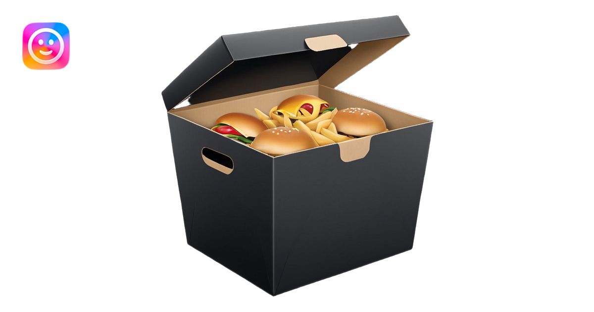 Takeaway Food Box black emoji | AI Emoji Generator