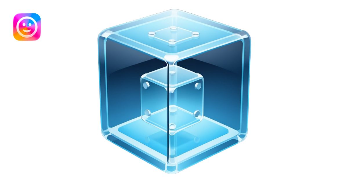 Isometric 3D transparent glass cube with rounded edges, corner bolts ...