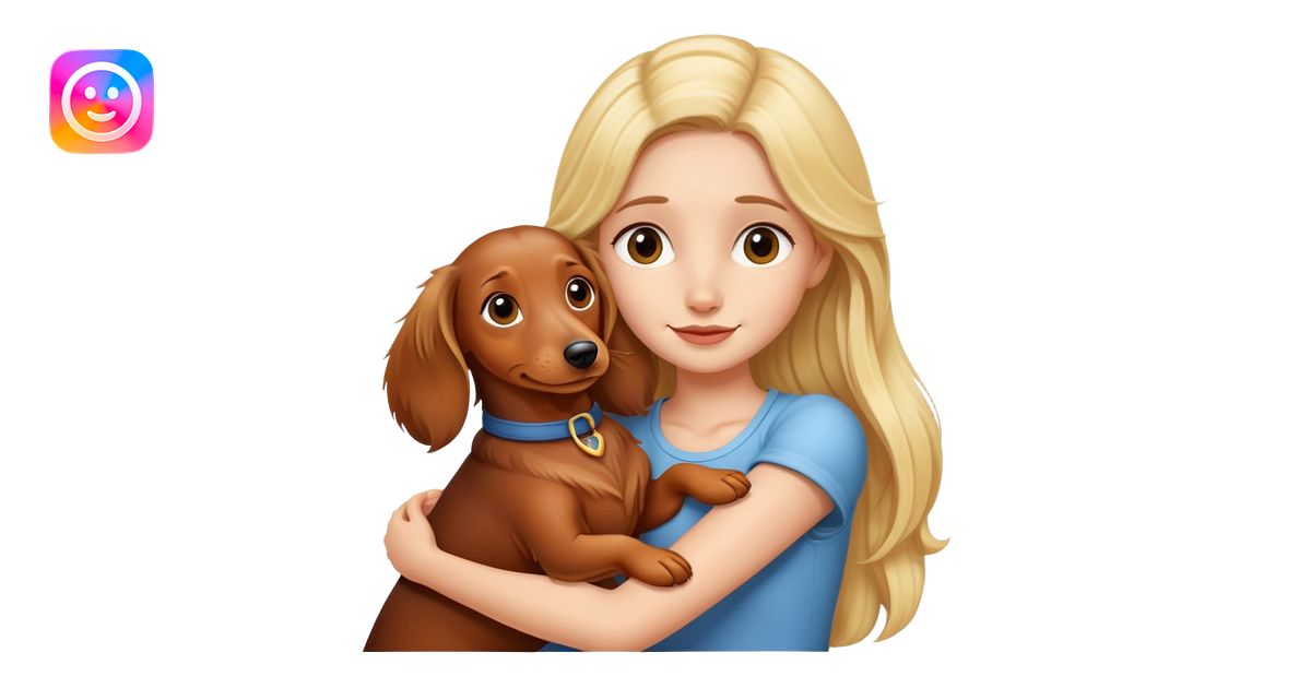 Blond girl hugging long hair dachshund emoji | AI Emoji Generator