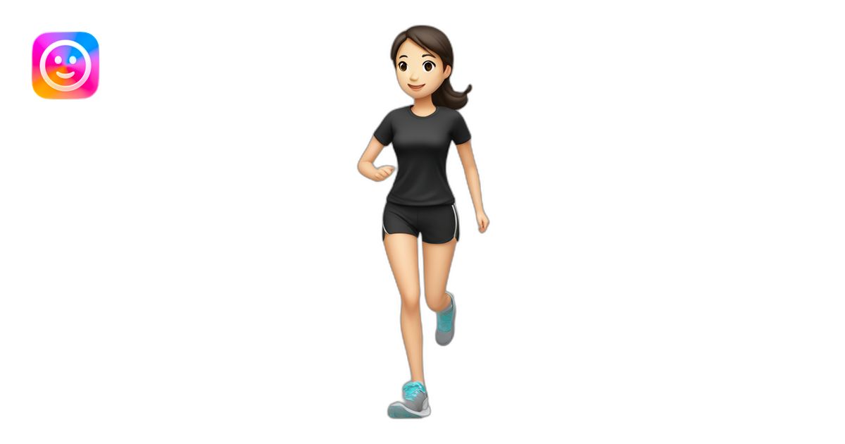 asian girl，jogging，black shirt and shorts，full body，side view emoji ...