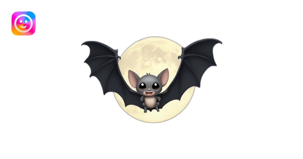 2 flying baby bats with a full moon behind bat emoji | AI Emoji Generator