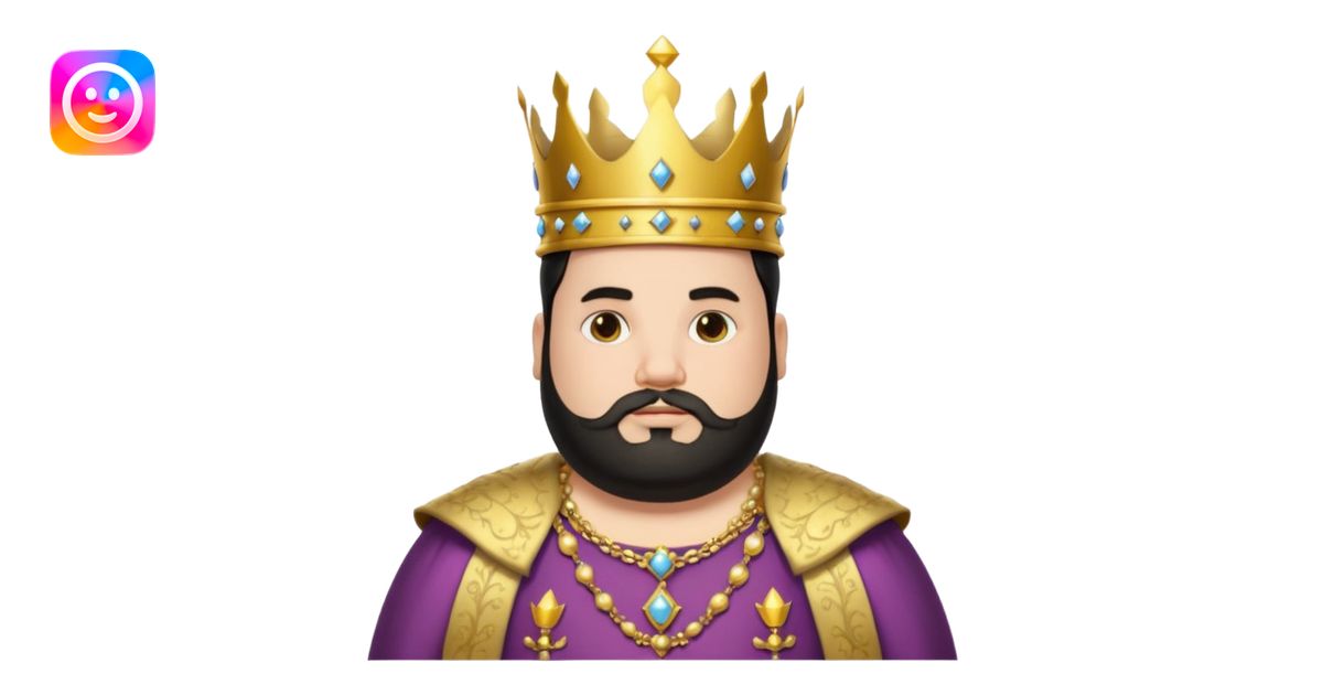 Bearded King, young fat king with short black beard, wearing crown ...