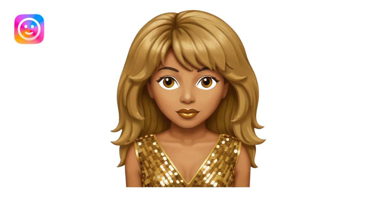 Tina Turner with long light brown hair, gold outfit emoji | AI Emoji ...