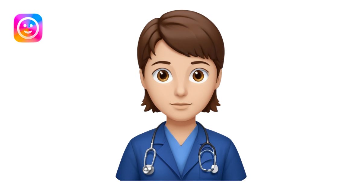doctor con uniforme azul oscuro cabello marron emoji | AI Emoji Generator