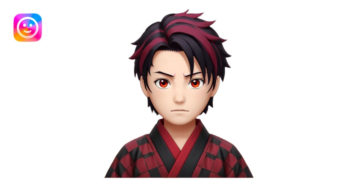“Tanjiro Kamado, burgundy eyes, black hair with red tips, ember ...