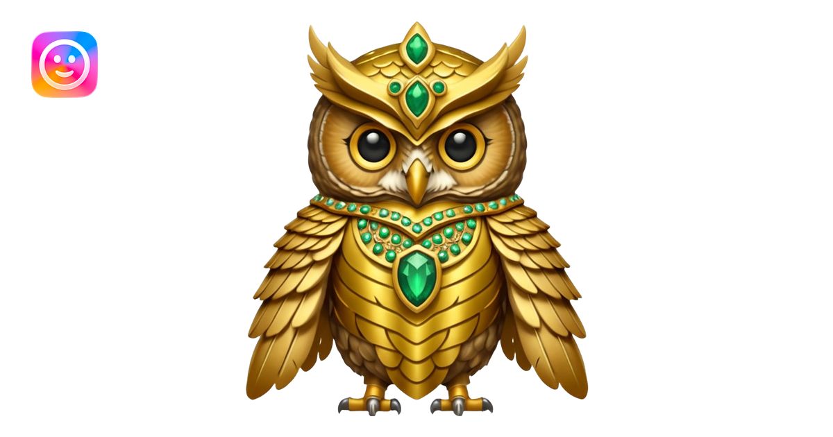 owl warrior wearing golden armor embedded with emerald jewels emoji ...