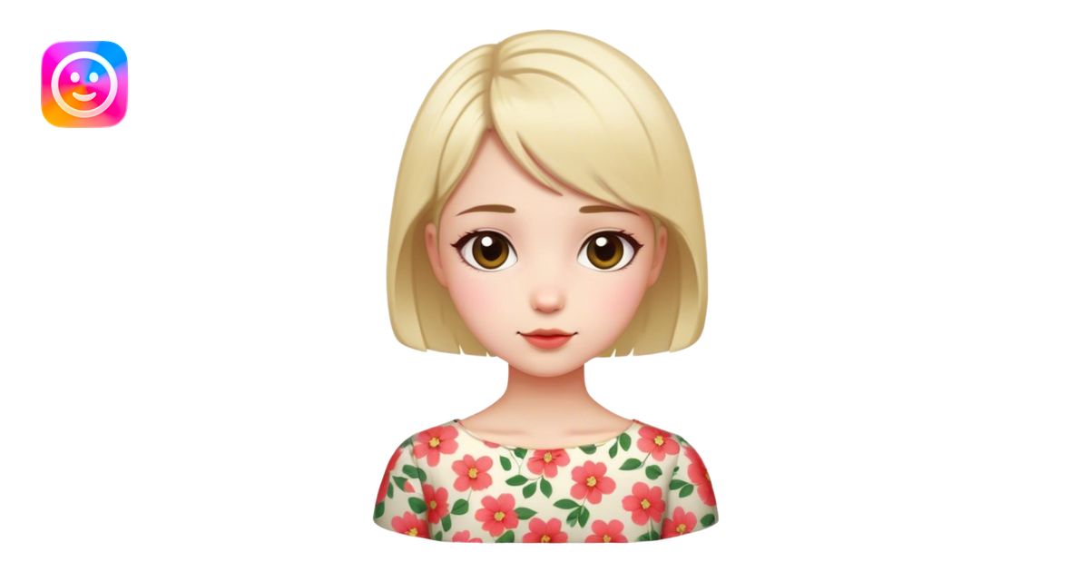 cute girl, with short hair and flower blouse emoji | AI Emoji Generator