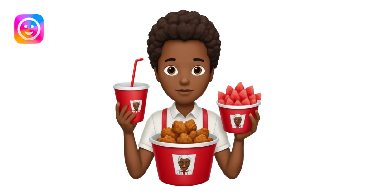 black person holding fried chicken in a KFC bucket and watermelon and ...